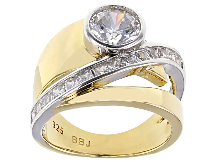 Pre-Owned White Cubic Zirconia 18k Yellow Gold And Rhodium Over ...