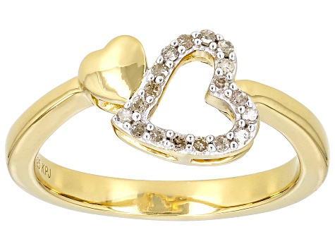 Pre-Owned White Diamond 14k Yellow Gold Over Sterling Silver Heart Ring ...