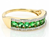 Pre-Owned Green Tsavorite With White Diamond 10k Yellow Gold Band Ring ...