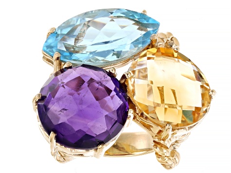 Pre-Owned Multi Gemstone 18k Yellow Gold Over Sterling Silver Ring 14 ...