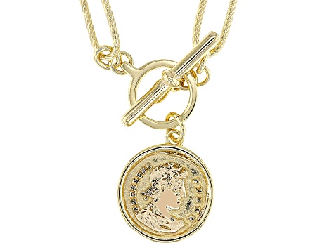 Pre-Owned 18k Yellow Gold Over Sterling Silver Paperclip Station Coin ...