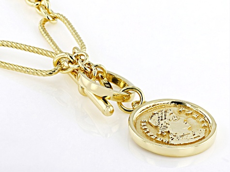 Pre-Owned 18k Yellow Gold Over Sterling Silver Paperclip Station Coin ...