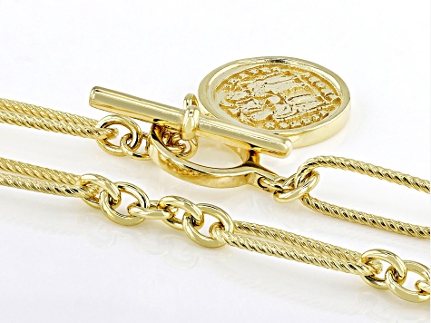 Pre-Owned 18k Yellow Gold Over Sterling Silver Paperclip Station Coin ...