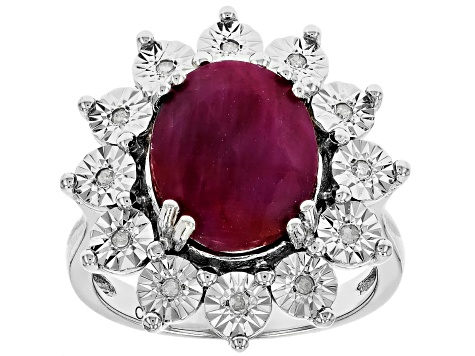 Pre-Owned Red Indian Ruby Rhodium Over Sterling Silver Ring 5.57ctw ...