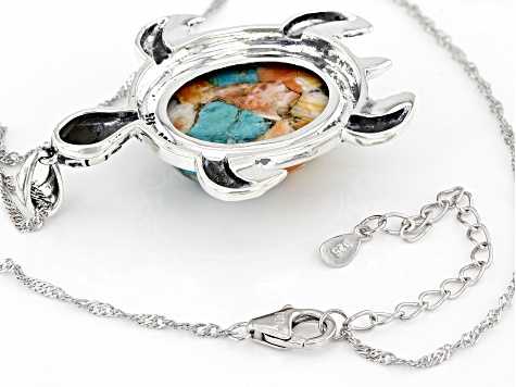 Pre-Owned Blended Orange Spiny Oyster Shell & Turquoise Sterling Silver ...
