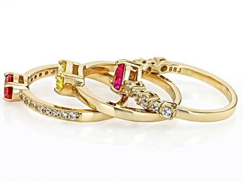 Pre-Owned Lab Padparadscha Sapphire, Lab Multi Sapphire 18k Yellow Gold ...