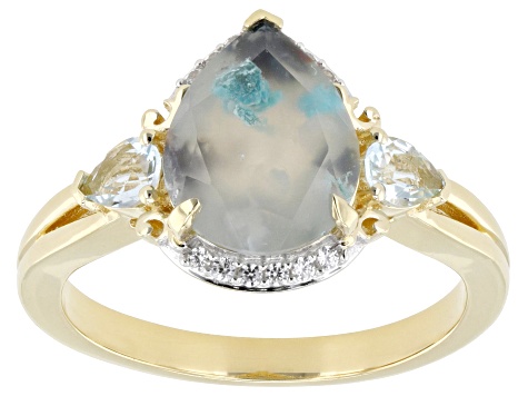 Pre-Owned Aquadite® Chalcedony, Aquamarine, White Zircon 18k Yellow ...