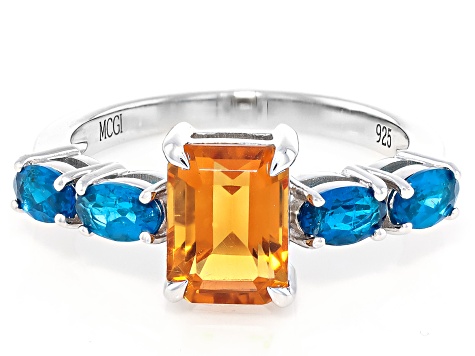 Pre-Owned Orange Madeira Citrine with Blue Neon Apatite Rhodium Over ...