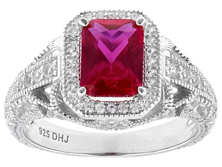 Pre-Owned Lab Created Ruby Rhodium Over Sterling Silver Ring 2.38ctw ...