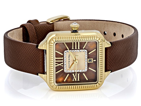 Pre-Owned Judith Ripka Mother-Of-Pearl Gold-Tone Brown Saffiano Leather ...