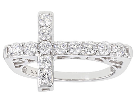 Pre-Owned White Cubic Zirconia Rhodium Over Sterling Silver Cross Ring ...