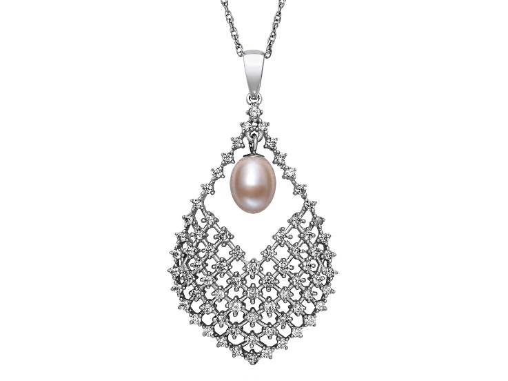 Pink Cultured Freshwater Pearl And Bella Luce® Rhodium Over Sterling ...