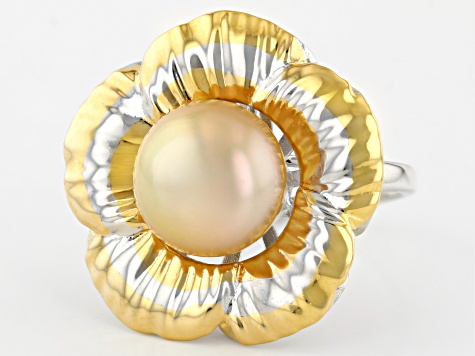 Golden Cultured South Sea Pearl Rhodium And 18k Yellow Gold Over ...