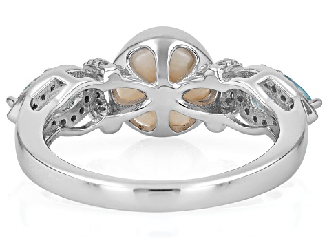 White Cultured Freshwater Pearl With Blue And White Zircon Rhodium Over ...