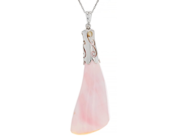 Pink Conch Shell Rhodium Over Sterling Sliver Pendant With Chain ...