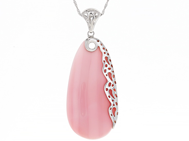 Pink Conch Shell Rhodium Over Sterling Sliver Pendant With Chain ...