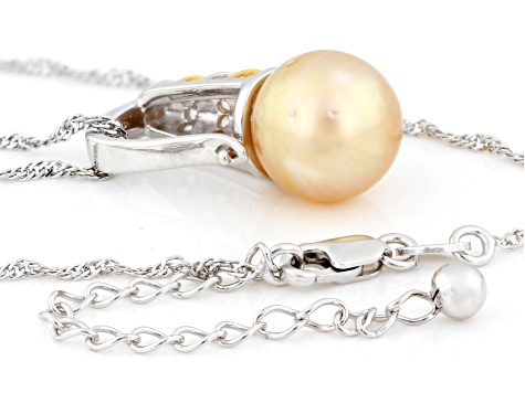 Golden Cultured South Sea Pearl With Topaz 18k Gold & Rhodium Over ...