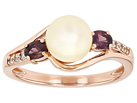 White Cultured Japanese Akoya Pearl With Purple Spinel & Zircon 18k ...