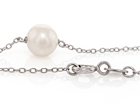 White Cultured Freshwater Pearl Sterling Silver 18 Inch Necklace ...