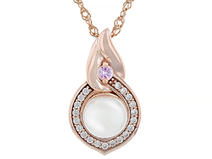 White Cultured Japanese Akoya Pearl With Sapphire & Zircon 18K Rose ...