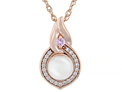 White Cultured Japanese Akoya Pearl With Sapphire & Zircon 18K Rose ...