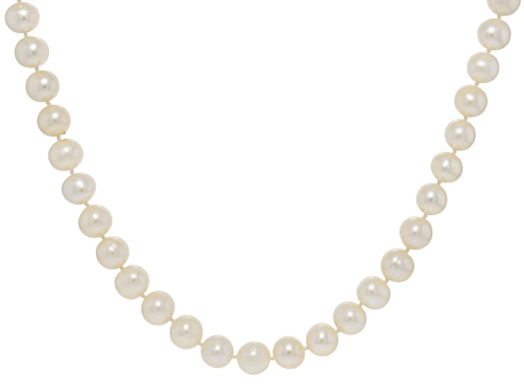White Cultured Freshwater Pearl 14k Yellow Gold 24 Inch Strand Necklace ...