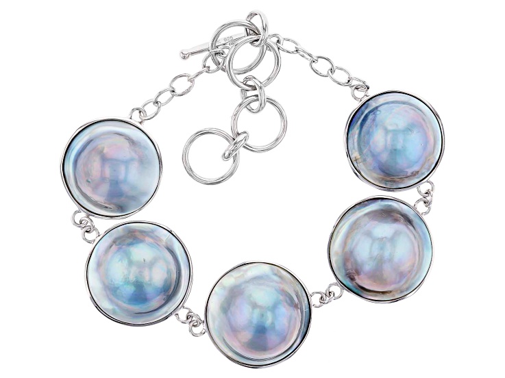 Platinum Cultured South Sea Mabe Pearl Rhodium Over Sterling Silver ...
