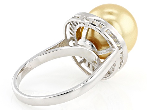 Pearlfection® Golden South Simulant & White Cubic Zirconia Rhodium Over ...