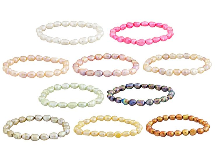 Multi-Color Cultured Freshwater Pearl Stretch Bracelet Set Of 10 ...