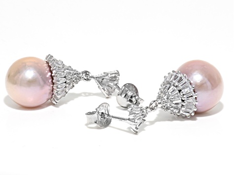 12.5-13mm Cultured Freshwater Pearl With Cubic Zirconia Rhodium Over ...