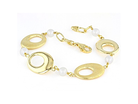 White Cultured Freshwater Pearl 18k Yellow Gold Over Sterling Silver ...