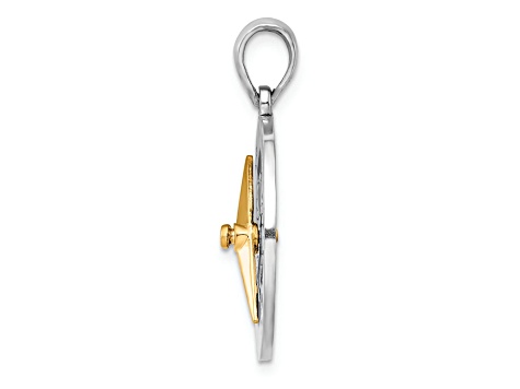 Rhodium Over Sterling Silver Enamel Compass with 14k Yellow Gold Moving ...