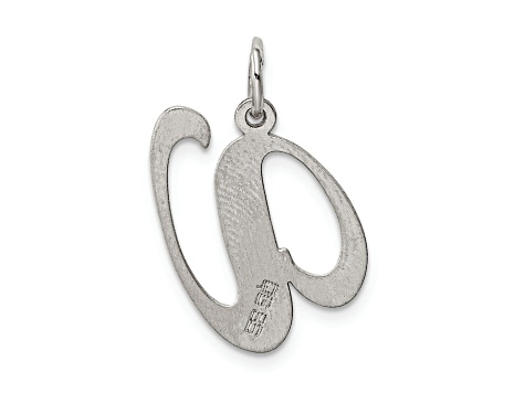 Rhodium Over Sterling Silver Fancy Script Letter V Initial Charm ...