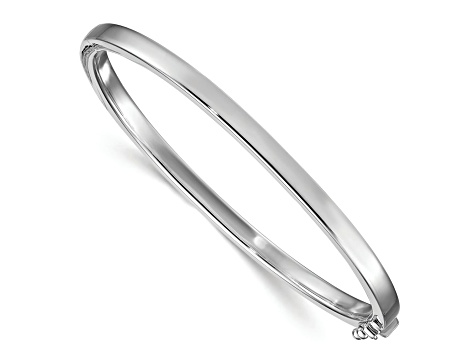 Rhodium Over Sterling Silver 4mm Flat Bangle - 14RYFA | JTV