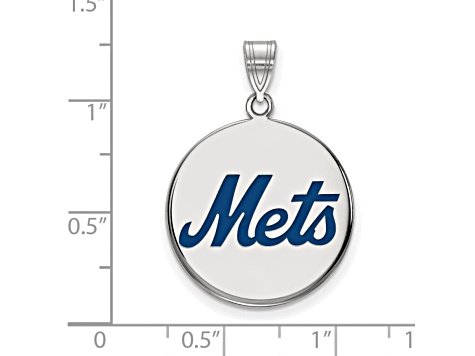 Rhodium Over Sterling Silver MLB LogoArt New York Mets Enamel Pendant ...