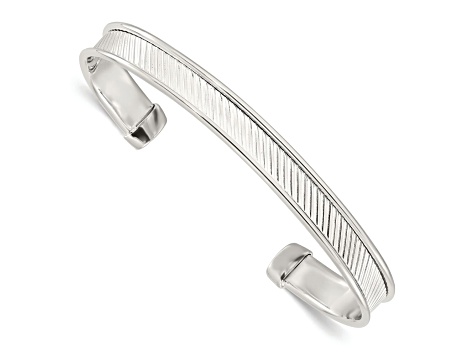 Sterling Silver Polished Textured Cuff Bracelet - 1B6X1A | JTV