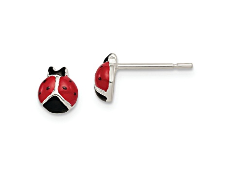 Sterling Silver Polished Red/Black Enameled Ladybug Post Earrings ...