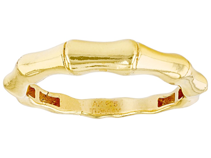 18k Yellow Gold Over Sterling Silver Bamboo Band Ring - AG1013 | JTV