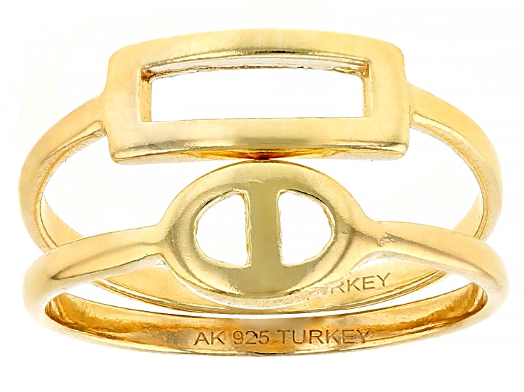 18k Yellow Gold Over Sterling Silver Mariner Link & Paperclip Link Ring ...