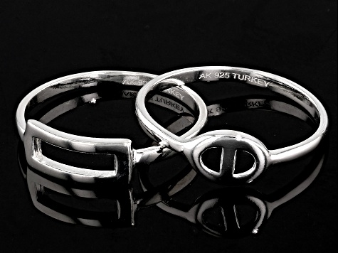 Sterling Silver Mariner Link & Paperclip Link Ring Set of 2 - AG1156B | JTV