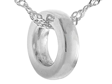 Sterling Silver Circle Pendant Singapore Link 18 Inch Necklace - AG1299B | JTV