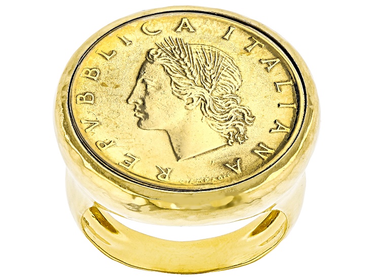 18k Yellow Gold Over Sterling Silver Ring With 20 Lire Coin - AG1348 | JTV