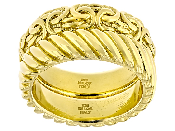 18k Yellow Gold Over Sterling Silver 5.2mm Byzantine Band Ring ...