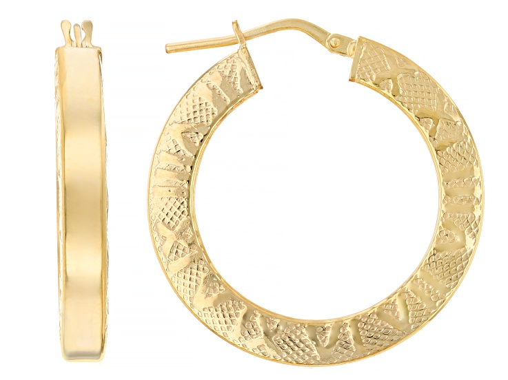 18k Yellow Gold Over Sterling Silver Roman Numeral 1 1/8" Hoop Earrings ...