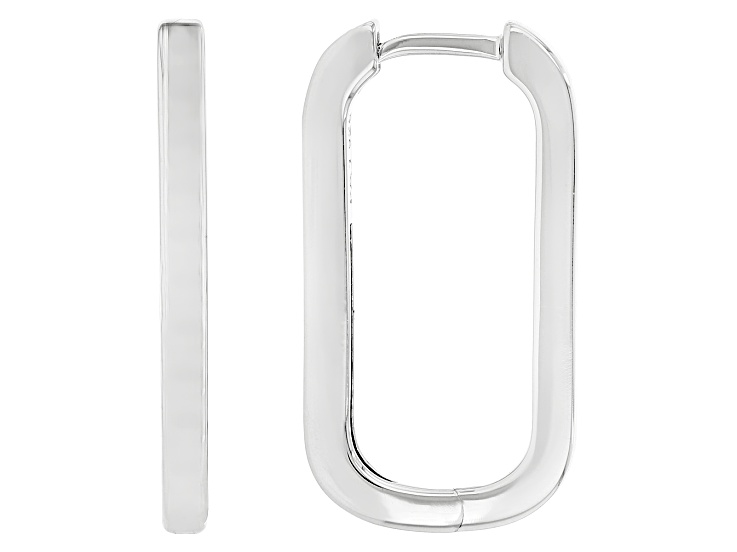 Rhodium Over Sterling Silver Rectangular Hoop Earrings - AG1492 | JTV