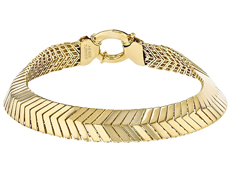 18k Yellow Gold Over Sterling Silver Chevron Link Bracelet - AG1500 | JTV