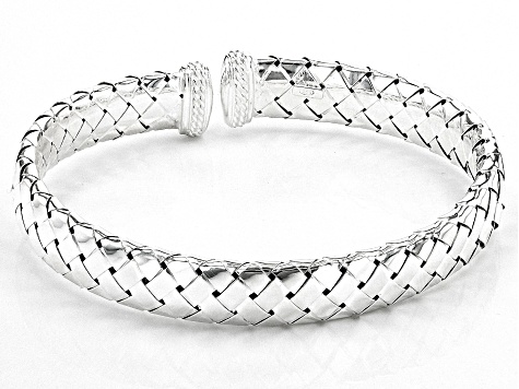 Sterling Silver 10mm Woven Flex Cuff Bangle - AG974 | JTV