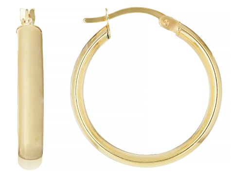 18K Gold Over 325 Silver 1" Polished 4mm Hoop Earrings - AGS024C | JTV