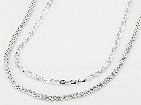 Sterling Silver Twisted Serpentine & Diamond Cut Popcorn Chain Necklace ...