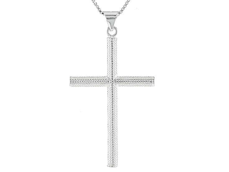 Sterling Silver Diamond-Cut Cross Pendant With 18 Inch Box Chain ...